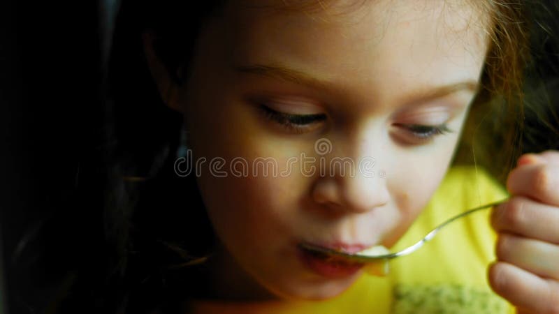 The Girl Tastes a Piece of Caramel Custard Stock Footage - Video of ...