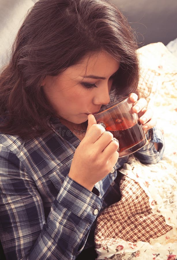 Girl with tea stock image. Image of woman, young, person - 62099395