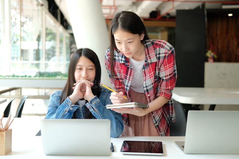 Girl Teenager Studying with Computer. College High School Student ... Girl Teenager Studying with Computer. College High School Student ...