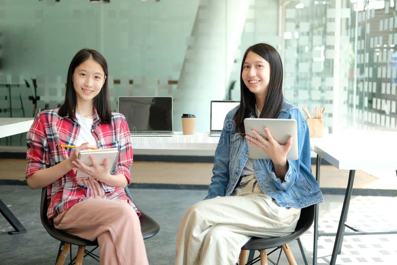 Girl Teenager Studying with Tablet .college High School Student Taking ...