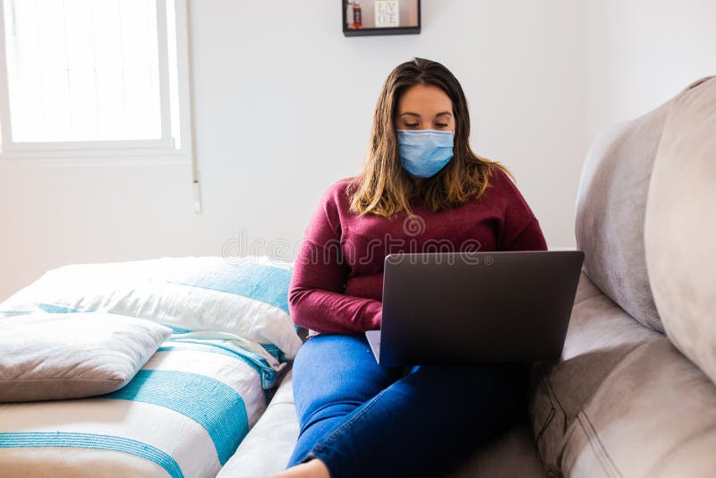 Girl Teleworking from Home with Computer Stock Image - Image of loss ...