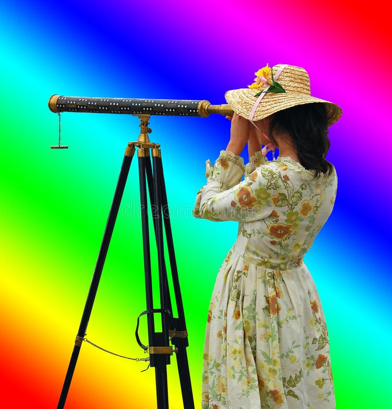 Girl with Telescope stock image. Image of magnification - 5383015