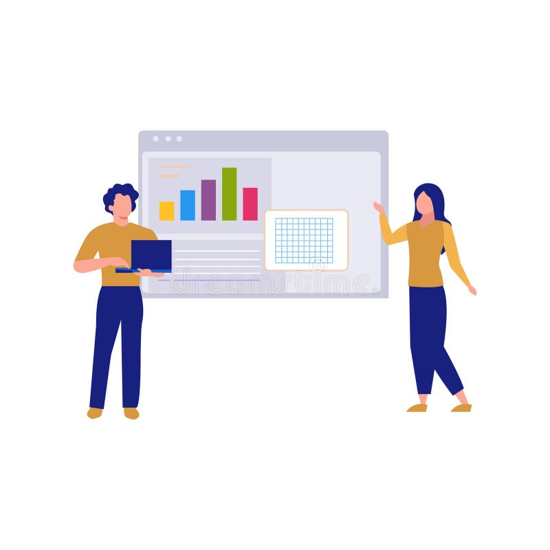 The Girl is Telling the Boy about the Graph Stock Illustration ...