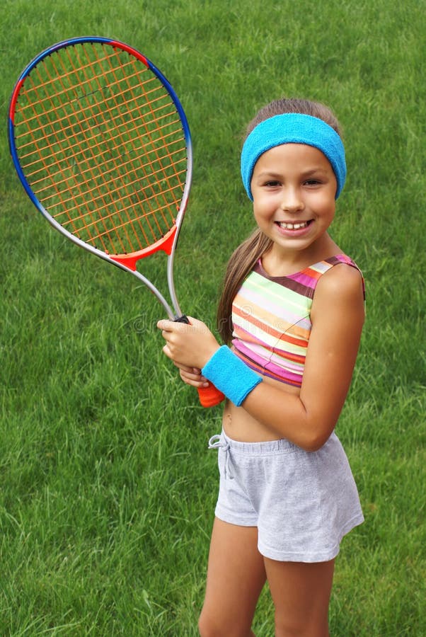 Girl with tennis racket stock image. Image of cute, children - 3023889