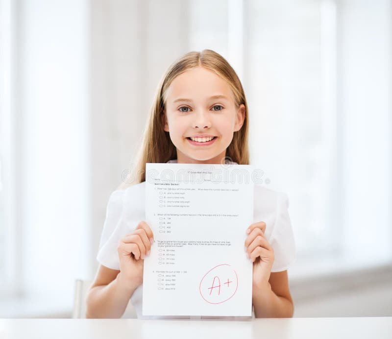 Girl with Test and Grade at School Stock Photo - Image of european ...
