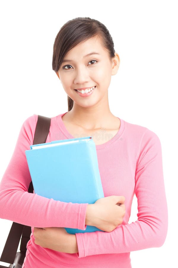 Girl with textbook stock image. Image of high, asian - 26883757