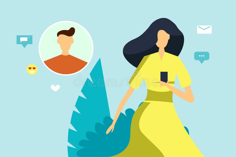 Girl is Texting with the Guy. Virtual Relationship, Acquaintance in ...