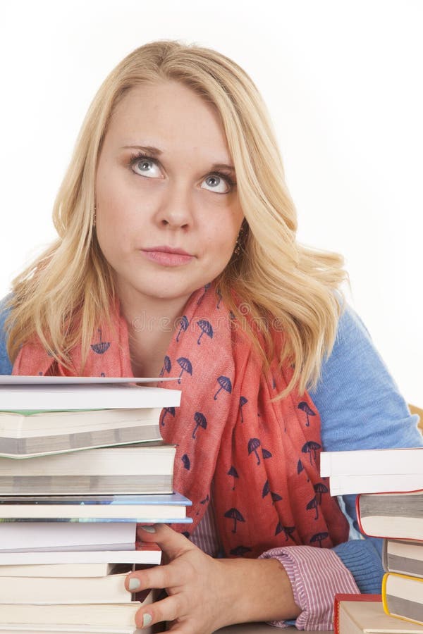Girl thinking books stock photo. Image of lady, adorable - 29372182