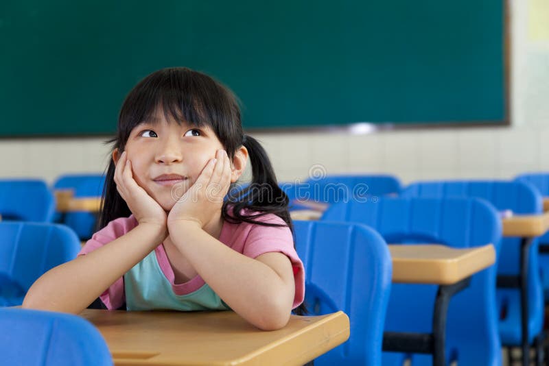 Girl are Thinking in the Classroom Stock Photo - Image of kindergarten ...