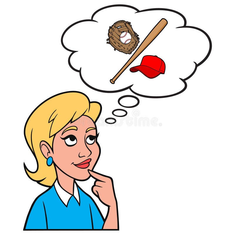 Girl Thinking about Playing Baseball Stock Vector - Illustration of ...