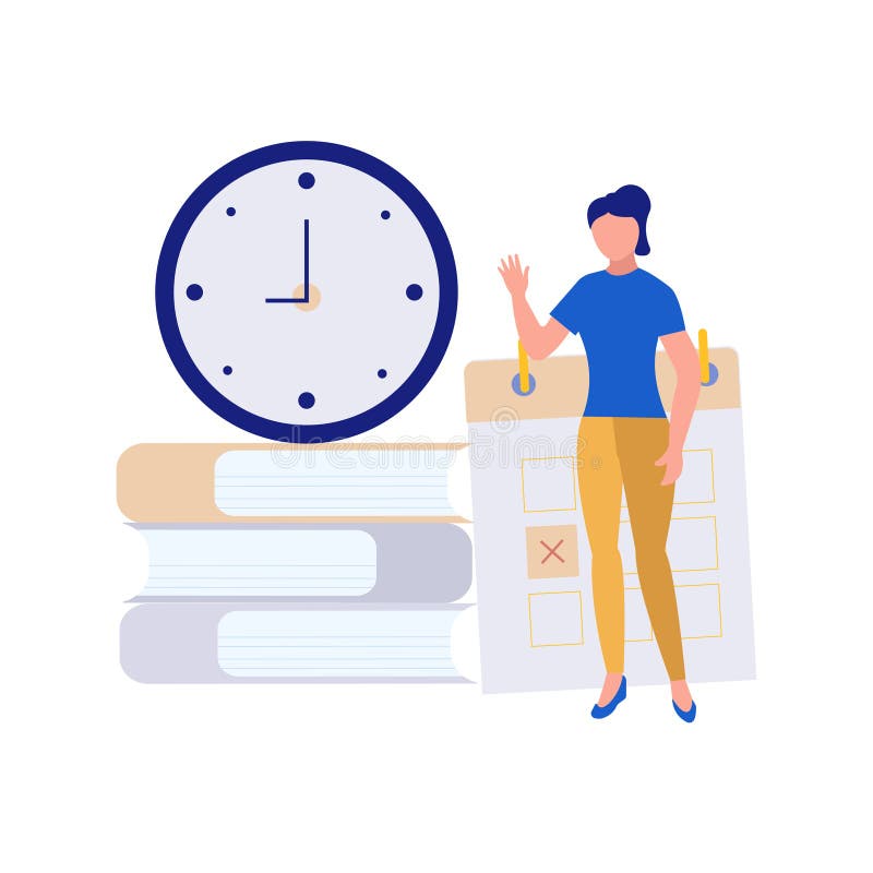 A Girl is Thinking about Time Management Stock Illustration ...