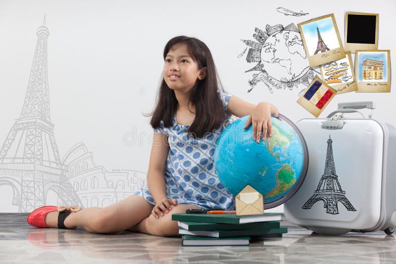 Girl Thinking Travel Around the World Stock Photo - Image of global ...