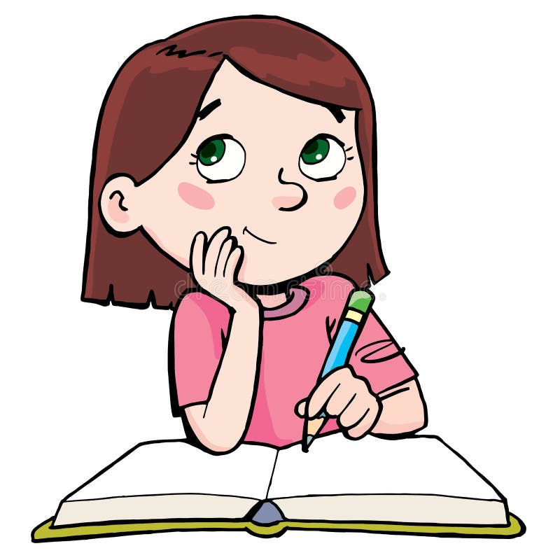 Girl Thinks and Writes in a Notebook Stock Vector - Illustration of ...