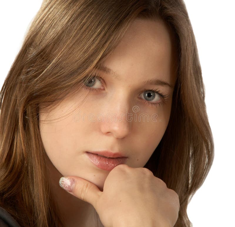 The Girl with a Thoughtful Sigh Stock Photo - Image of human, close ...