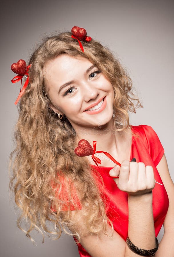 Girl and three hearts stock image. Image of love, emotion - 37543993