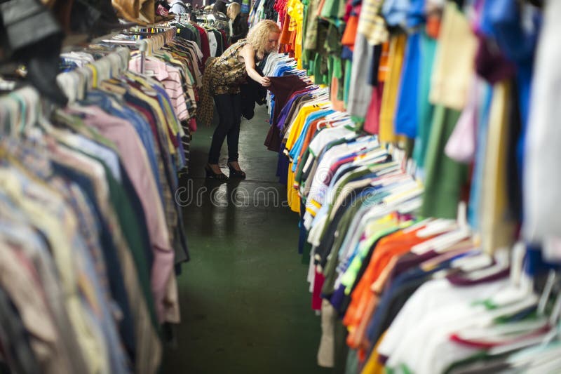 Used Clothing on Thrift Store Rack Stock Image - Image of store ...