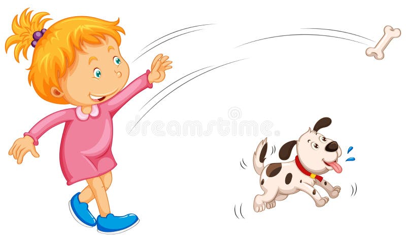 Girl Throwing Bone and Dog Catching it Stock Vector - Illustration of ...