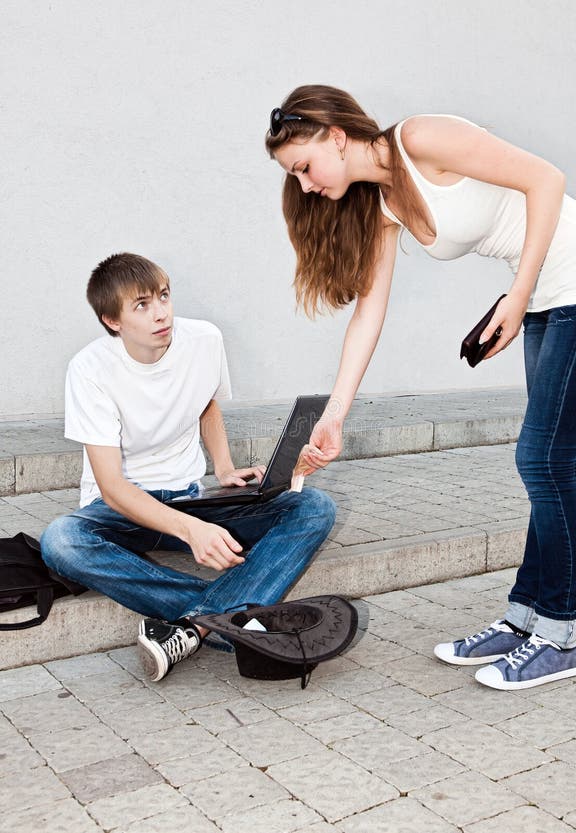 Girl Throwing Coins Unemployed Young Programmer Stock Photo - Image of notebook, district: 21067734
