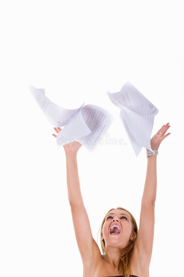 Girl Throwing Papers in the Air Stock Image - Image of blank, joyful ...