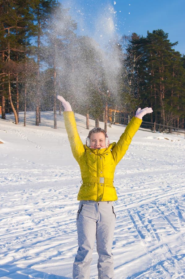 Girl throwing snow stock photo. Image of throwing, play - 28414816