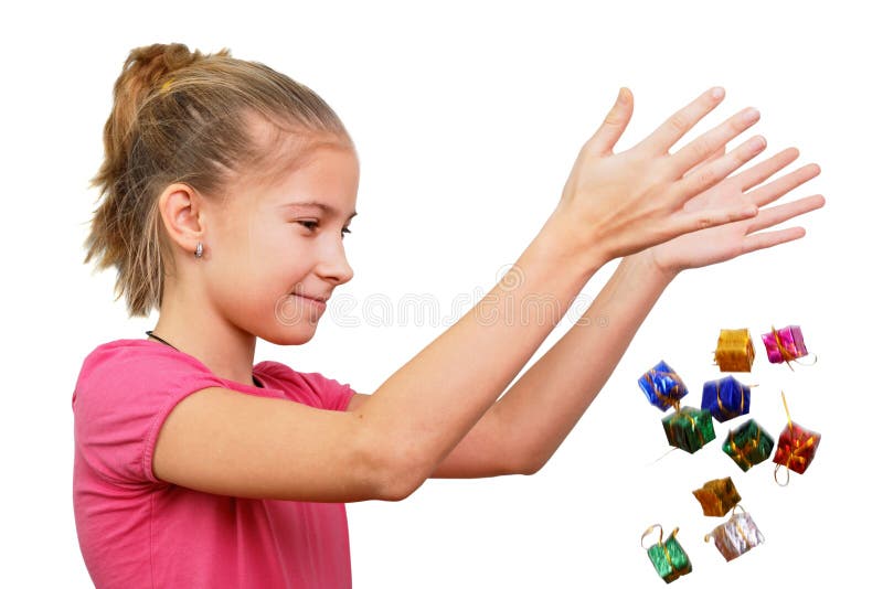 Girl Throws Miniature Gifts Stock Image - Image of presents, knot: 82758577