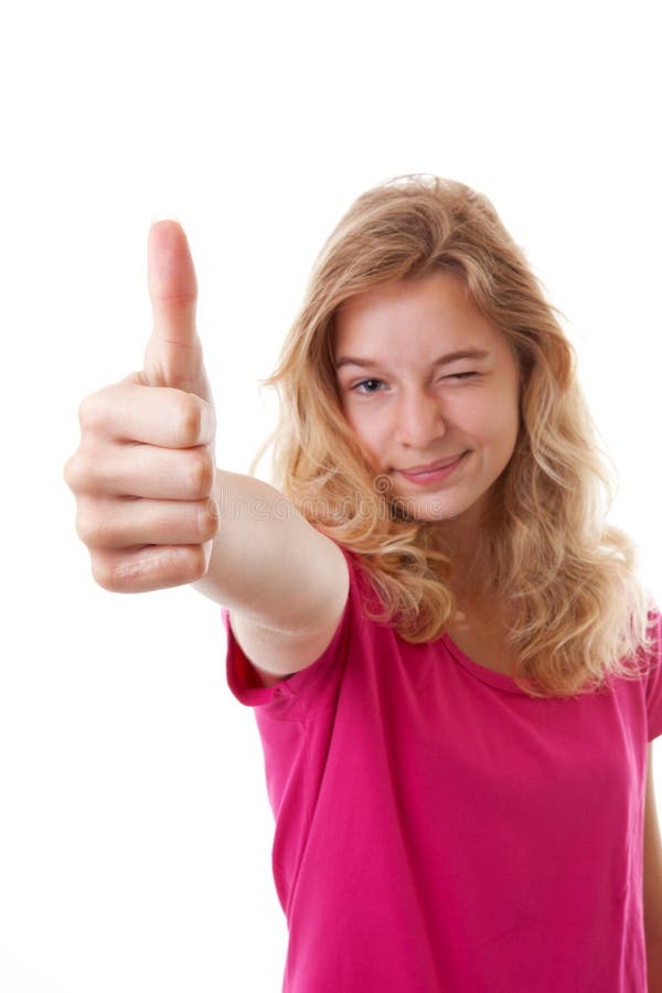 Girl With Thumbs Up Isolated On White Background Stock Photo - Image of ...