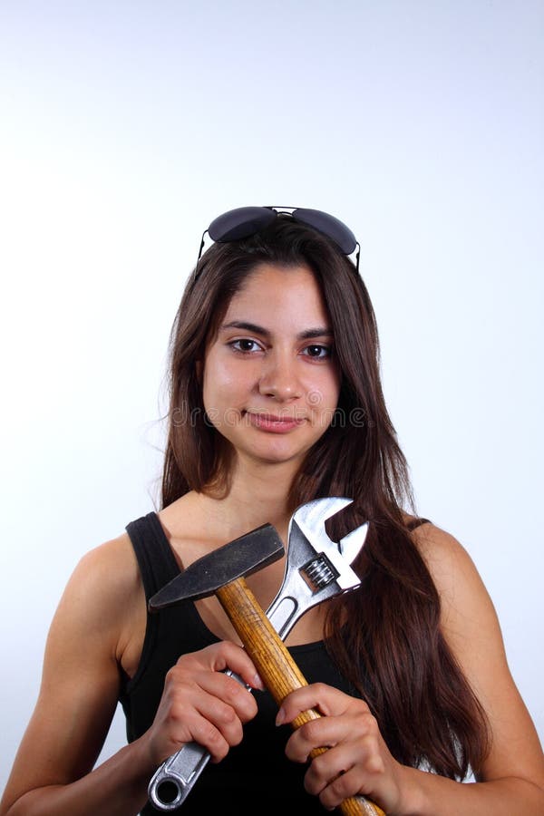 Girl with tools stock photo. Image of long, black, look - 14508036