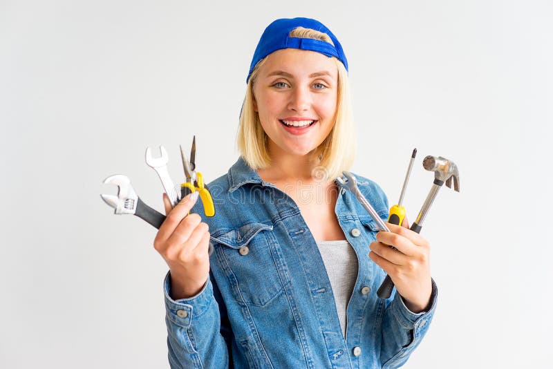 Girl with tools stock photo. Image of house, industry - 104004172