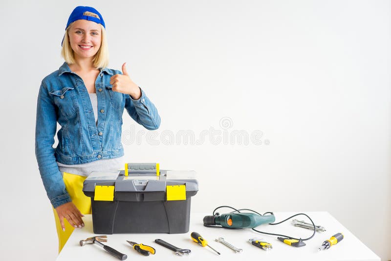 Girl with tools stock photo. Image of home, person, construction ...