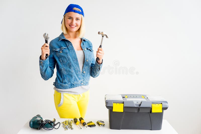 Girl with tools stock photo. Image of construction, improvement - 104004432