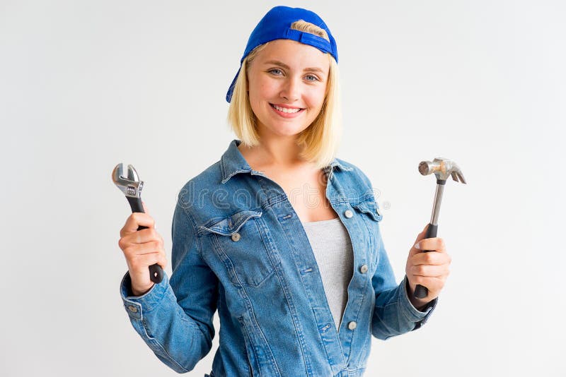 Girl with tools stock image. Image of nail, person, lady - 104004949