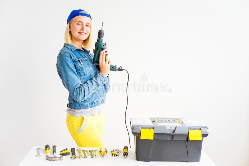 Girl with tools stock photo. Image of construction, hardhat - 104005006