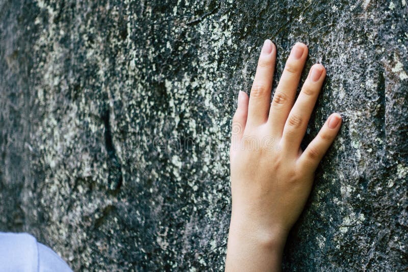 Young Female Hand Touching Rock Stock Photo - Image of shore ...