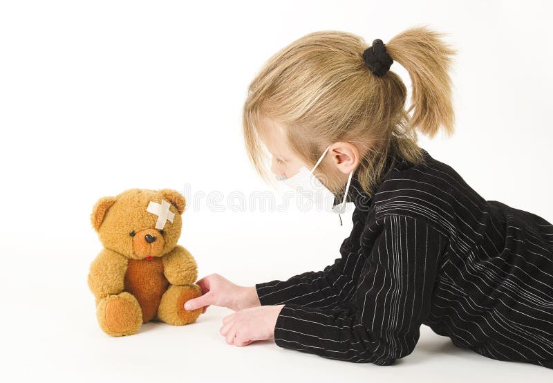 The girl and toy. stock image. Image of bear, medical - 12344779