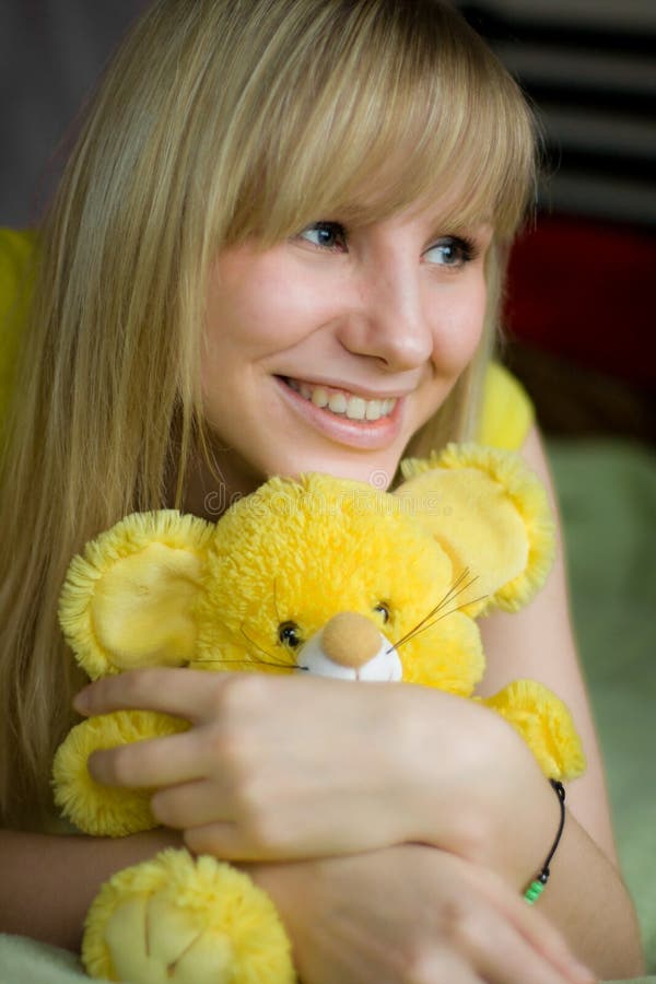 Girl with toy-mouse stock photo. Image of child, female - 12399244