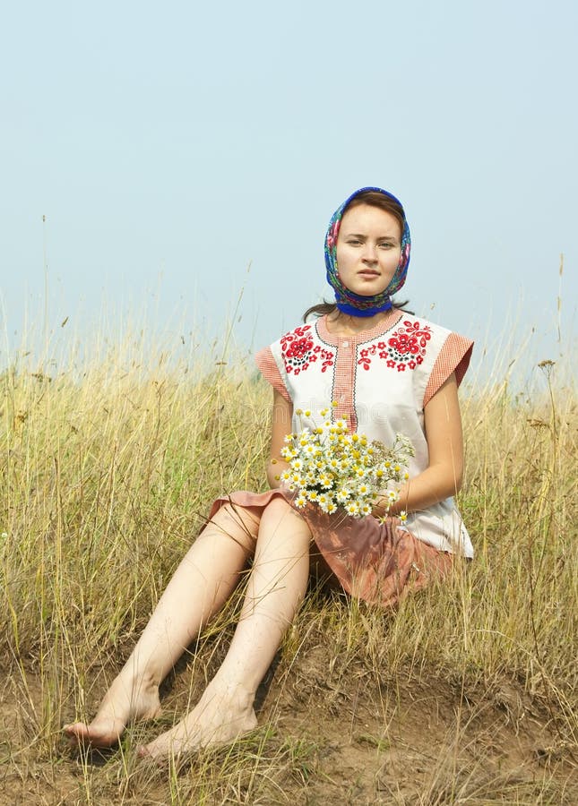 Girl in Traditional Clothes with Flowers Stock Photo - Image of emotion ...