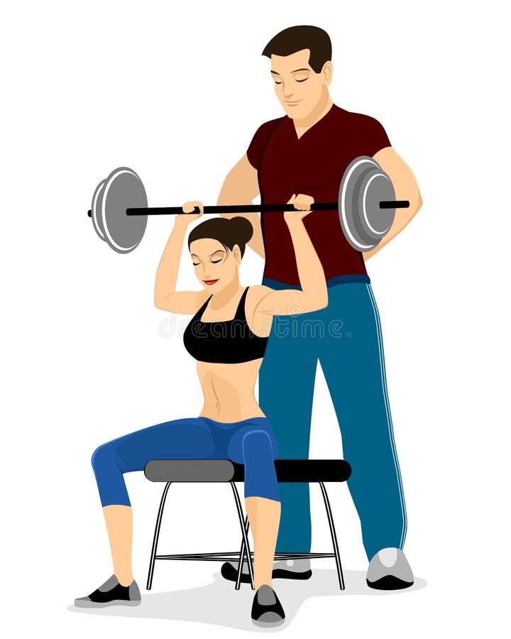 Girl trains with coach stock vector. Illustration of strength - 58853763