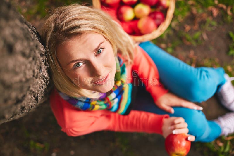 Girl by tree trunk stock image. Image of glance, charm - 34414767