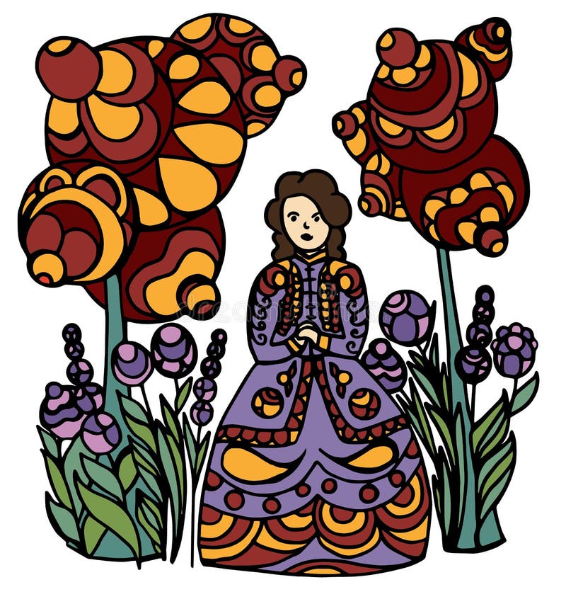 A Girl and Trees in Russian Folk Style. Stock Image - Image of ...