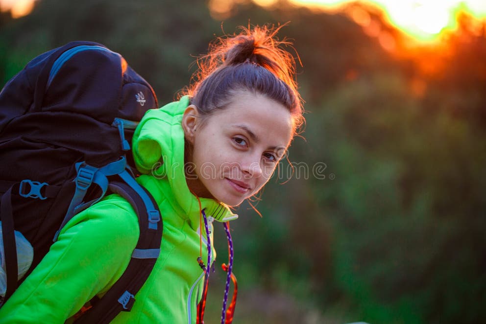 Girl trekker in campaign stock photo. Image of girl, female - 83503720