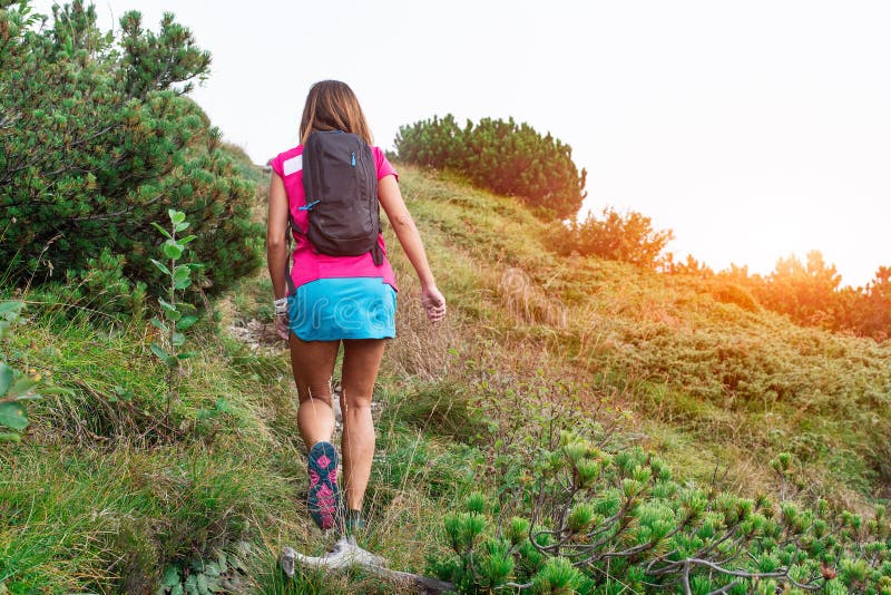 Girl during a Trekking Alone in the Mountains Stock Photo - Image of ...