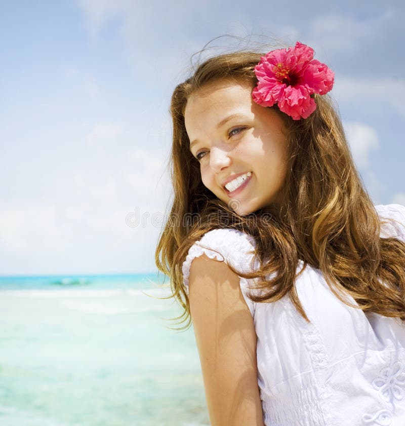 Girl in Tropical Resort stock image. Image of happy, female - 24814489