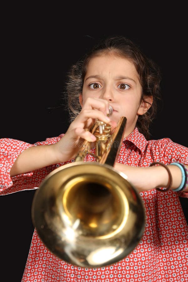 Girl in hat with trumpet stock image. Image of isolated - 53697329