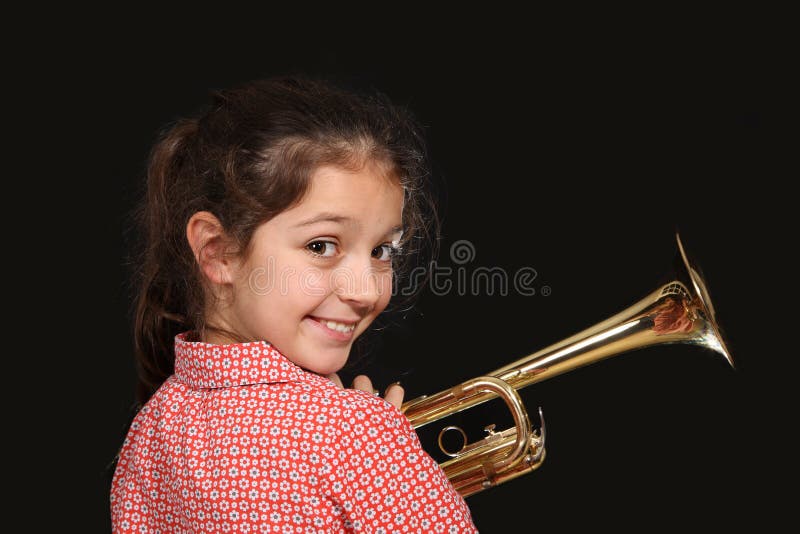 Girl with trumpet stock image. Image of musician, adorable - 35927249