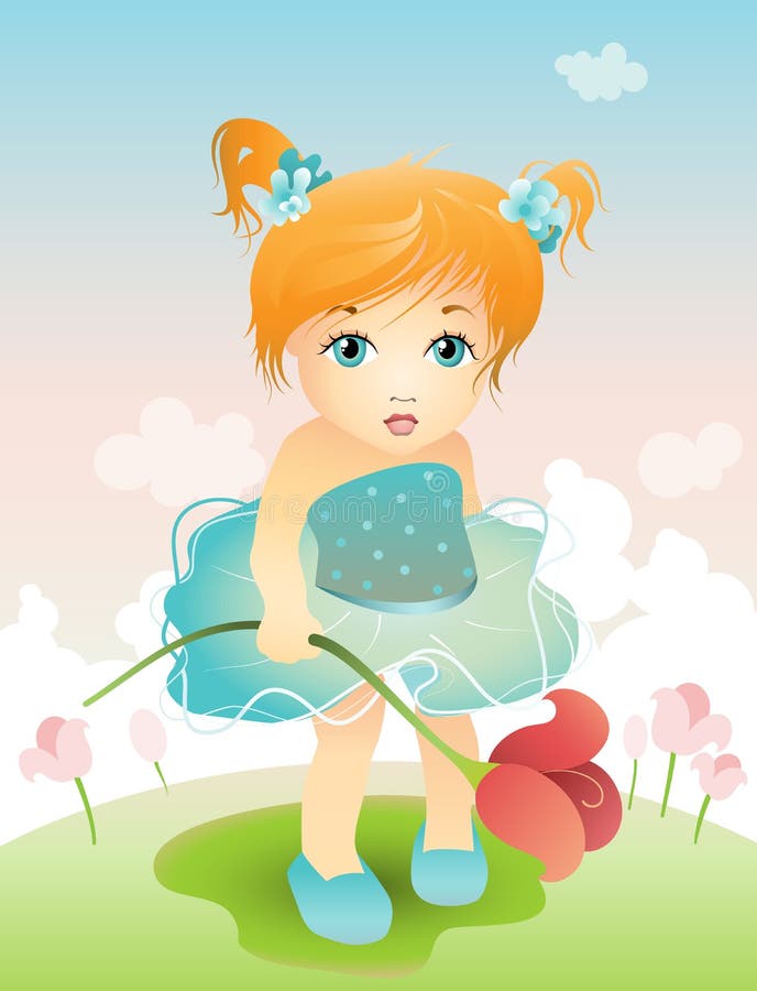 Girl with tulip stock vector. Illustration of smile, green - 24515596