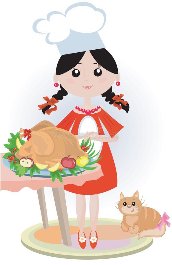 Girl with turkey stock vector. Illustration of cook, beautiful - 17456783