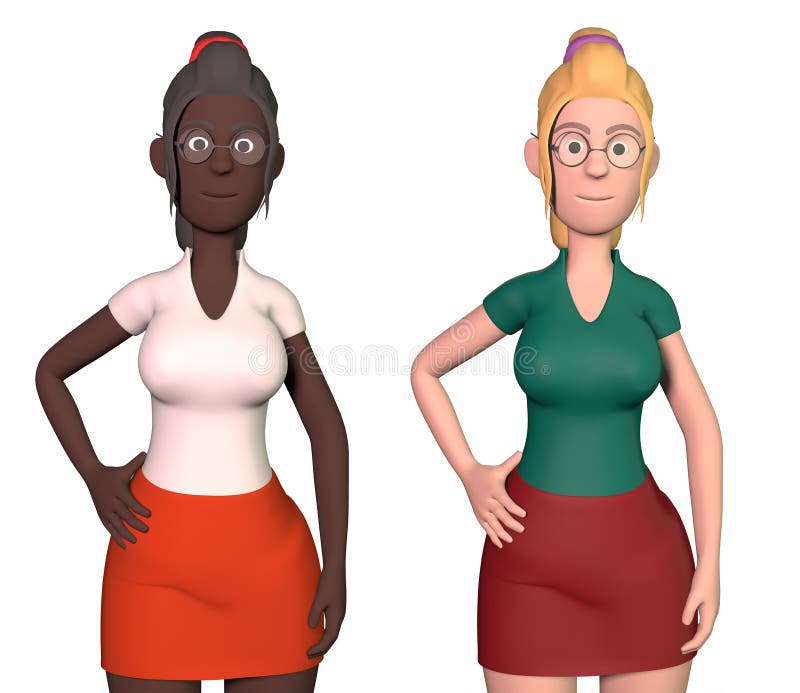 A Girl in Two Different Poses and Different Clothes 3d-rendering Stock ...