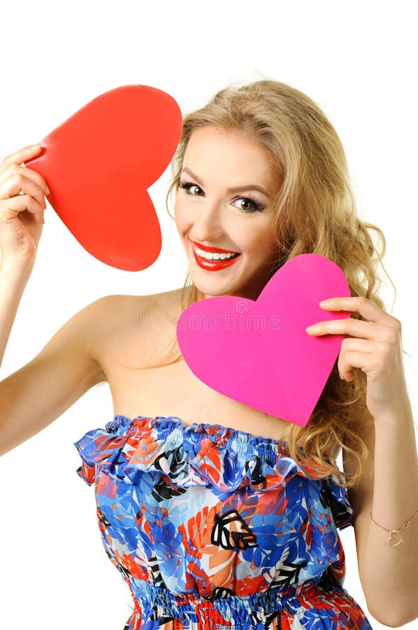 Girl with two hearts stock image. Image of love, friendly - 23120523