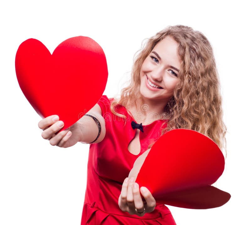 Girl and two hearts stock image. Image of surprise, girl - 37544137