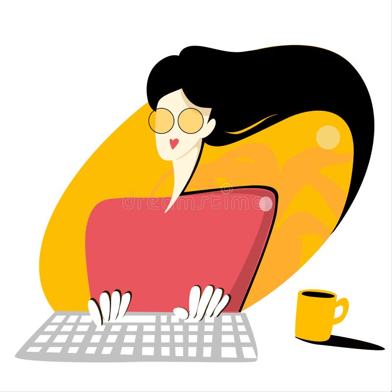 Girl Typing Clipart